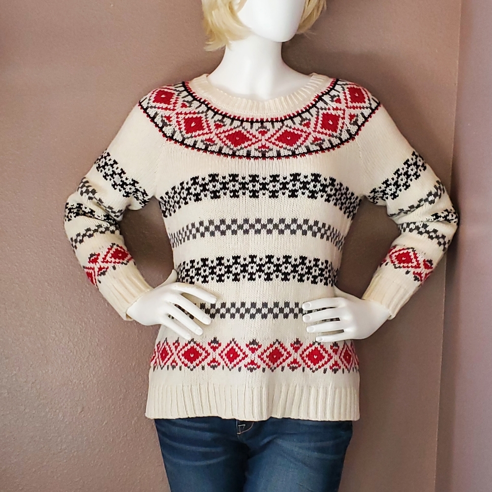 Talbots Fair Isle Chunky Knit Sweater Size Lp - Gem